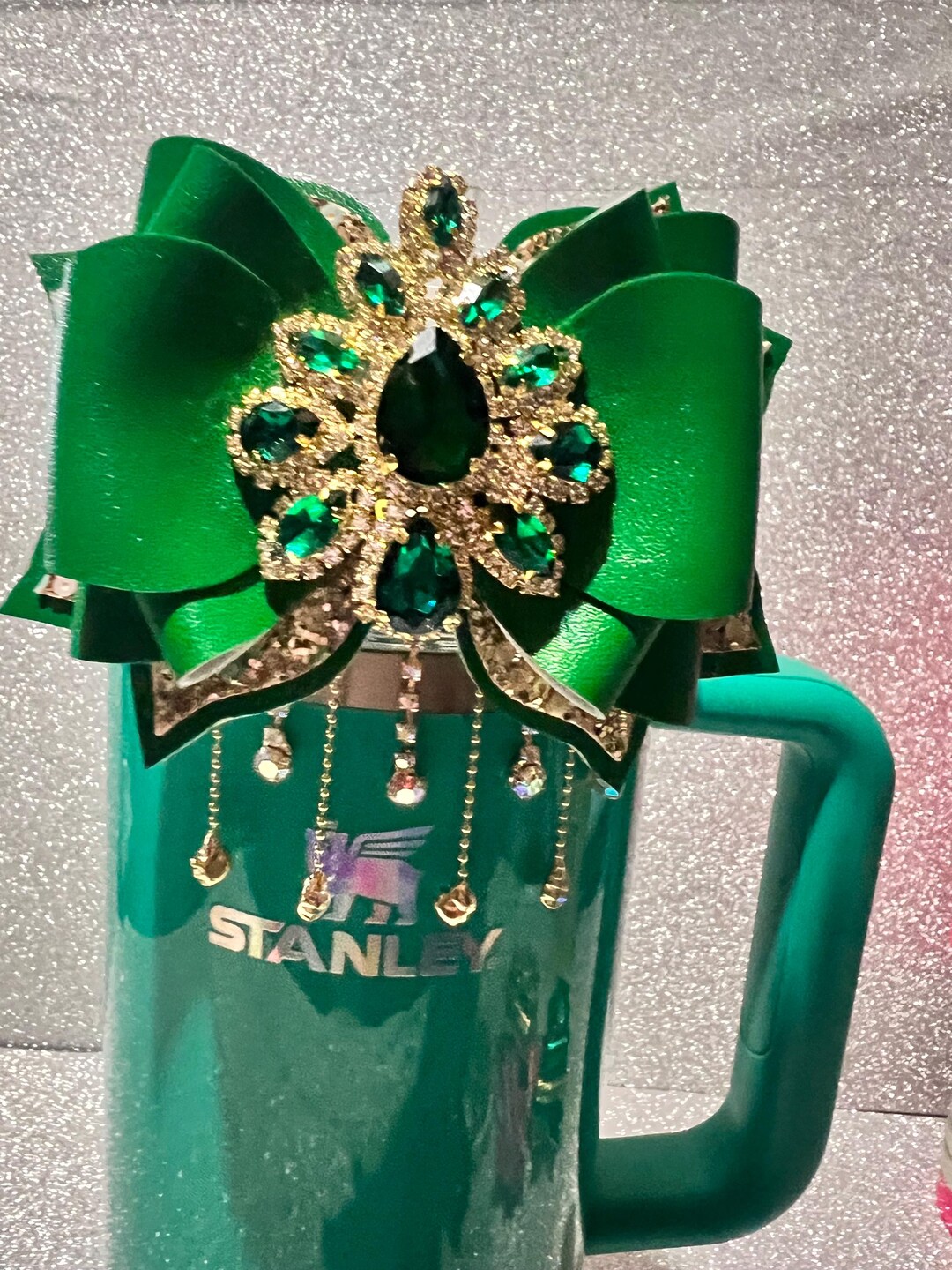 Dripping Crystal and Deluxe Gem Stanley Bow - Emerald Green & Gold - Etsy