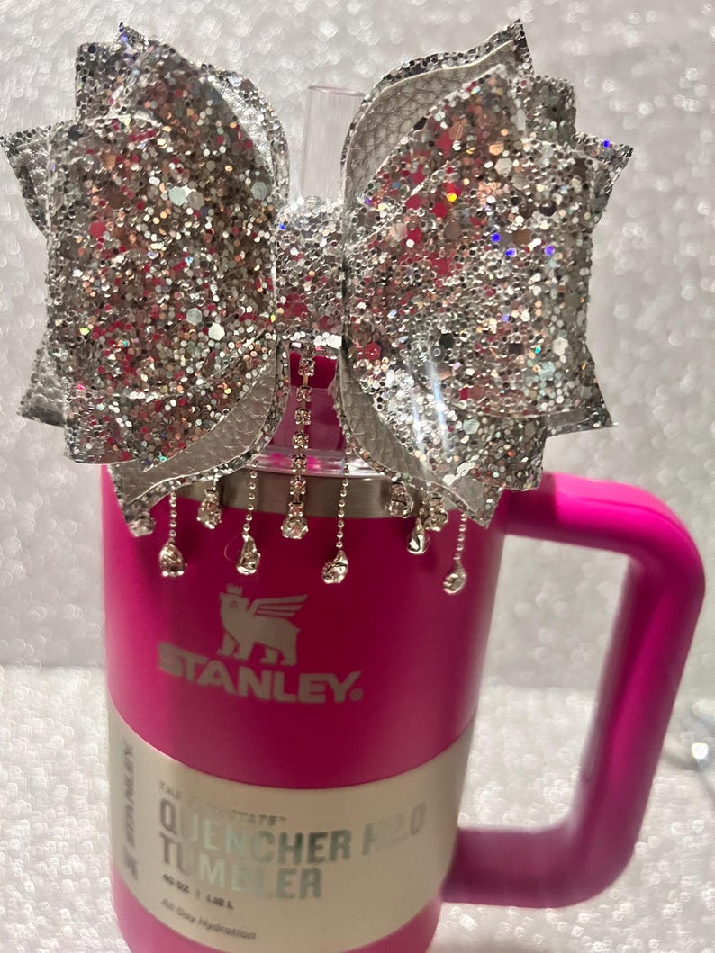 Dripping Crystal Stanley Glitter Tumbler Bow - Silver on Silver - Etsy
