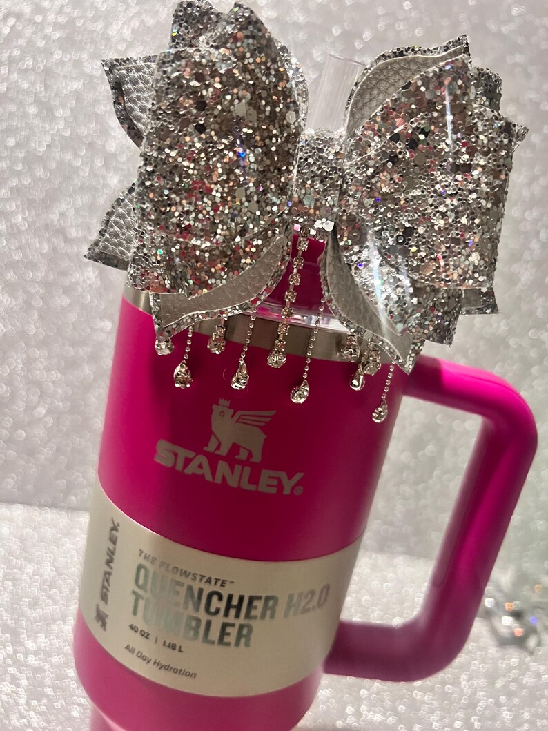 Dripping Crystal Stanley Glitter Tumbler Bow - Silver on Silver - Etsy