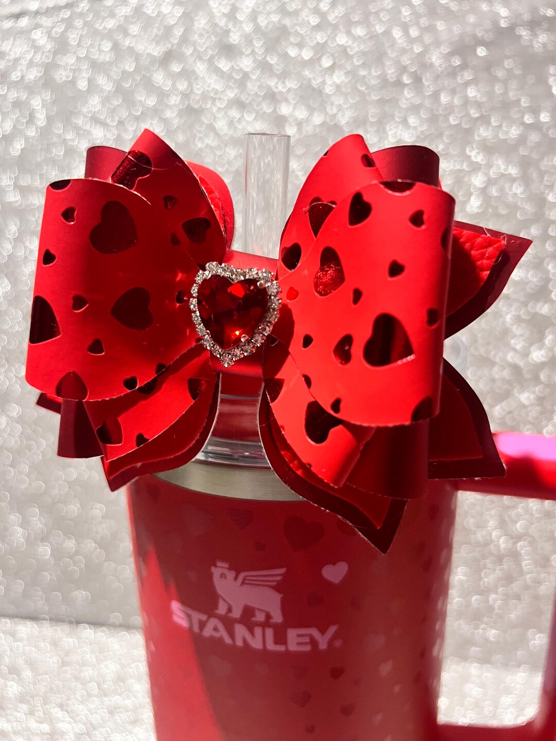 Red Heart Gemstone Stanley Cup Straw Bow - Etsy