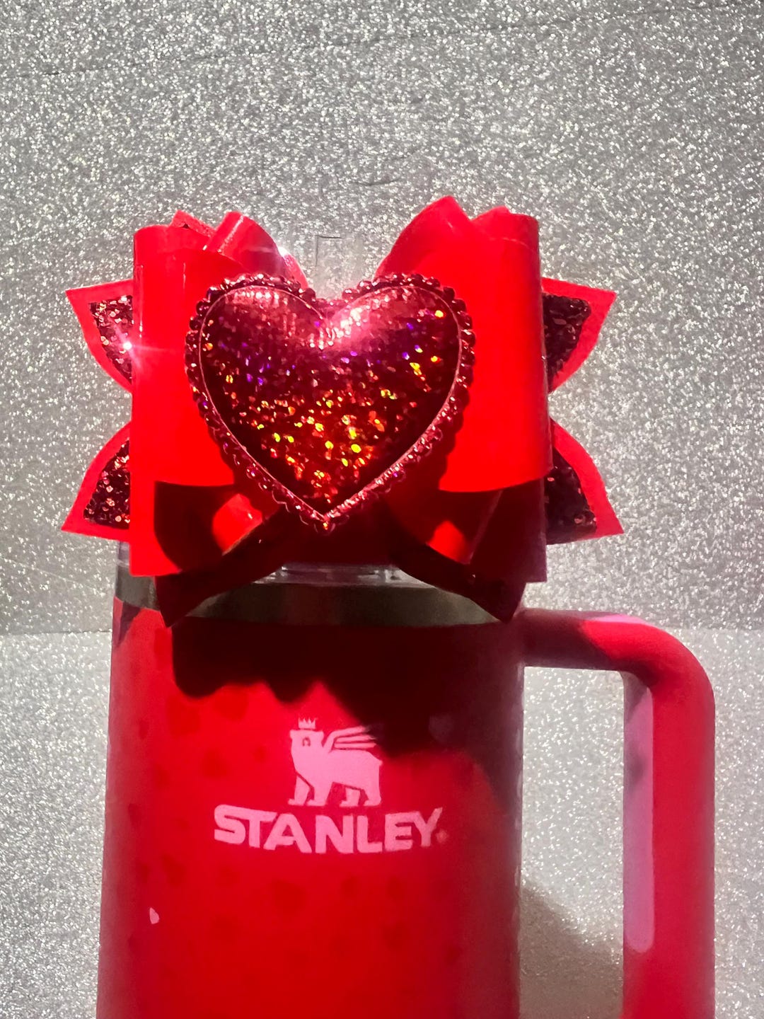 Red Holographic Heart Glitter Stanley Cup Straw Bow - Etsy
