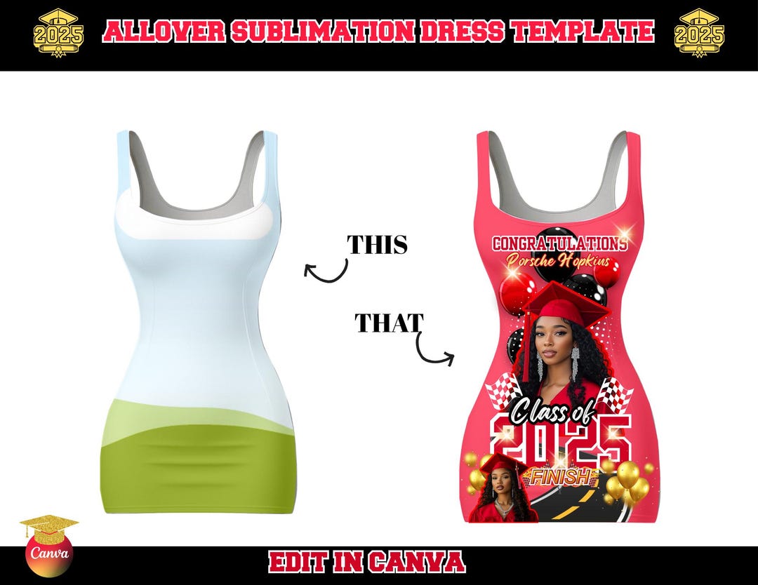 Editable Graduation Sublimation Dress | Custom Canva Dress Template ...