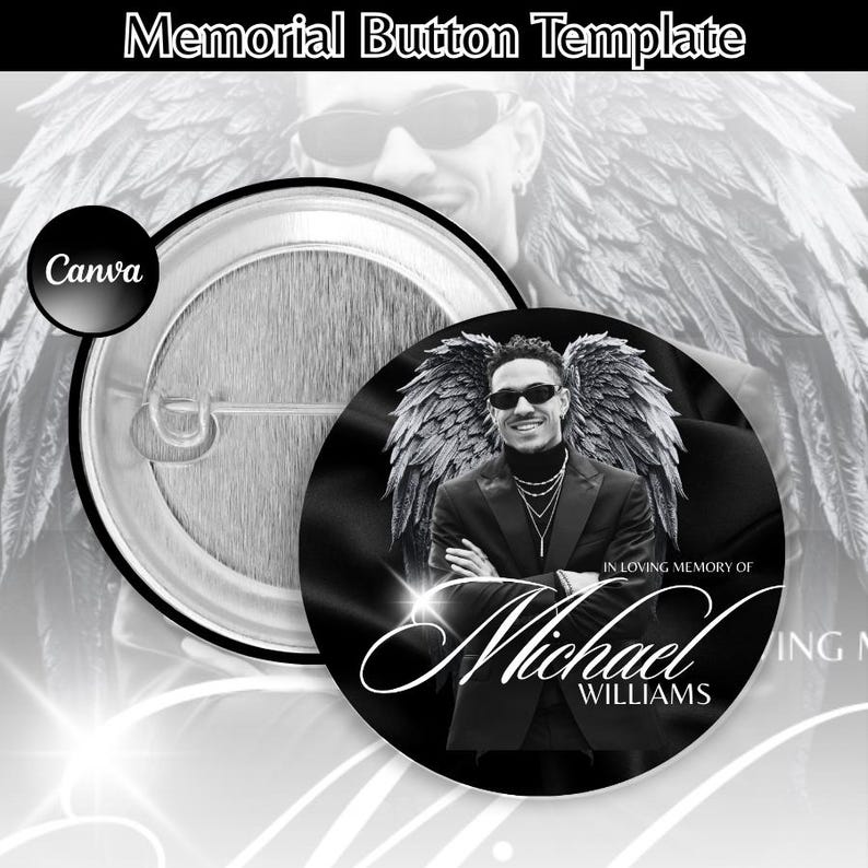 Elegant Memorial Button Template | Canva Pro, Black & White (printable ...