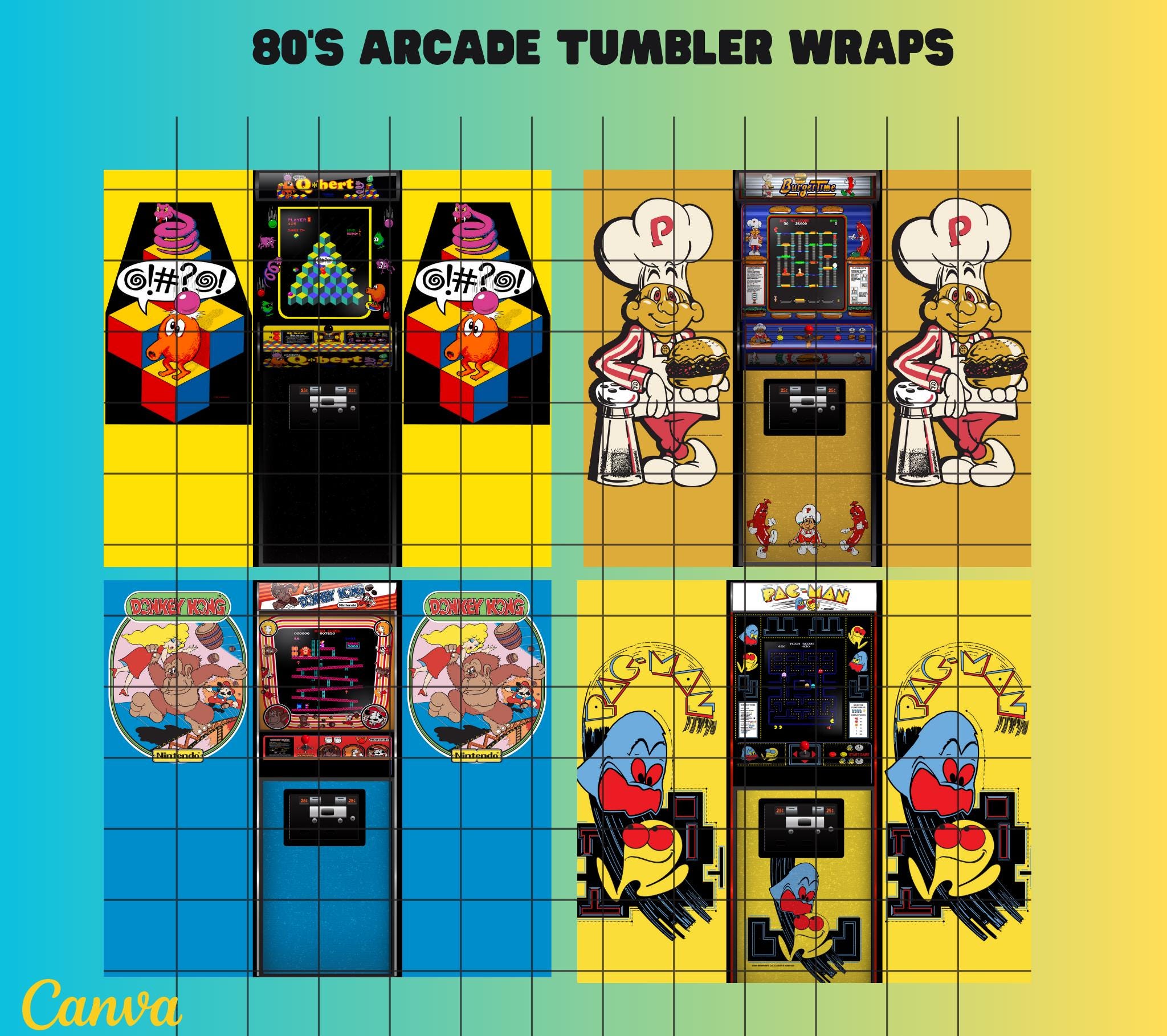 80s Arcade Tumbler Wraps: Pacman, Donkey Kong (digital File) - Etsy