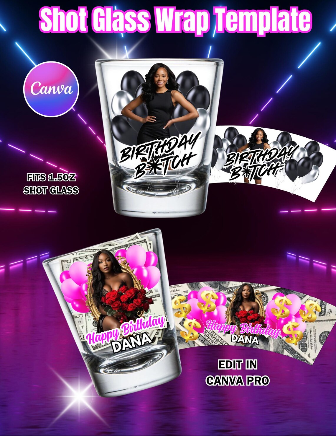 Editable Shot Glass Wrap Template: DIY Party Favor Design (canva Pro ...