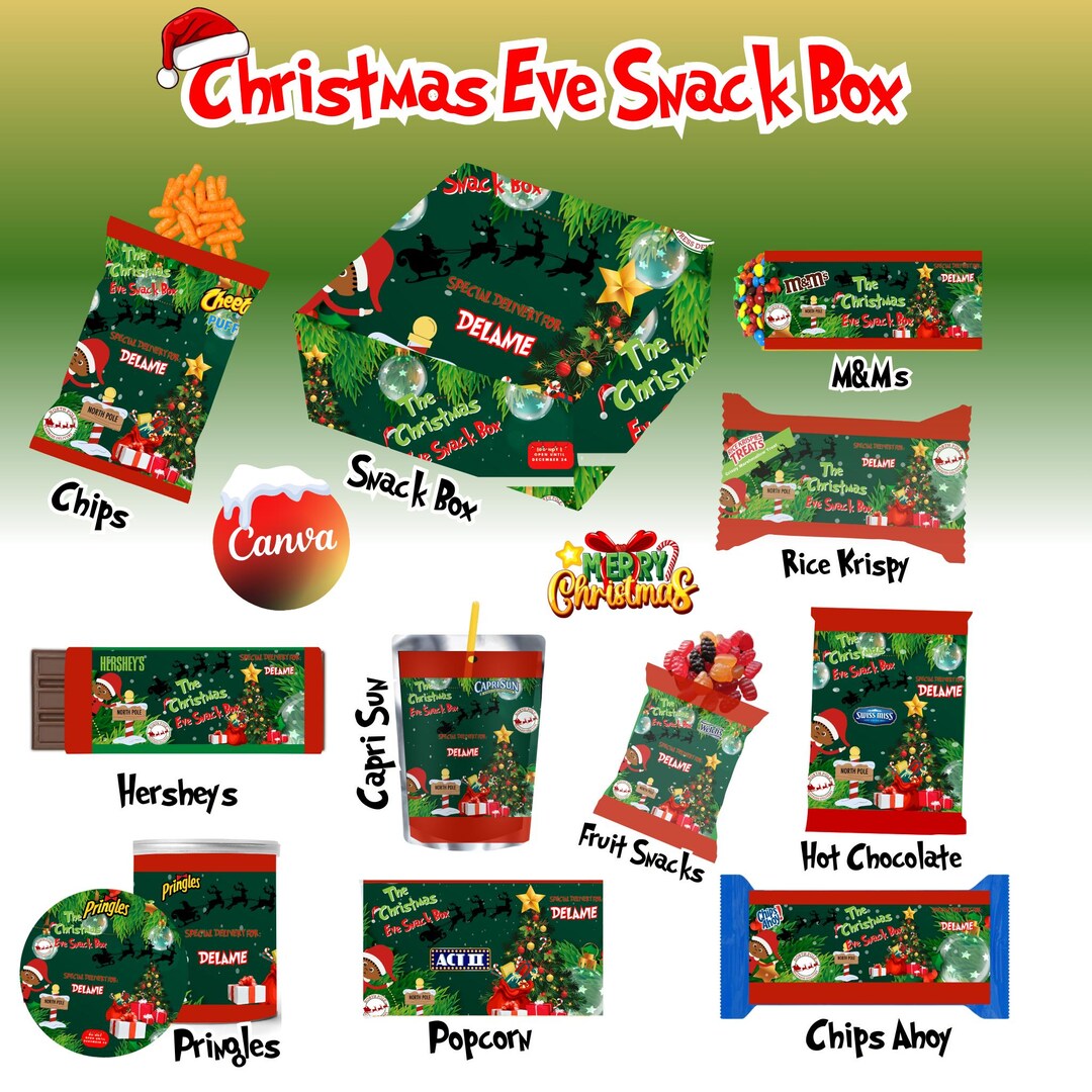 Christmas Eve Snack Box: Editable Canva Templates (digital Download) - Etsy
