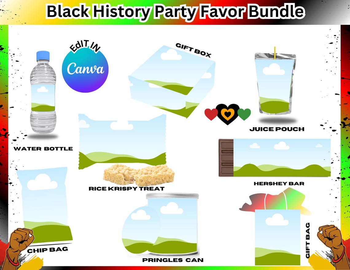 Black History Month Party Favor Bundle: Editable Designs (digital ...