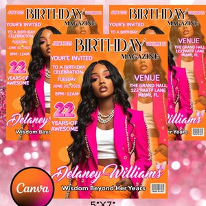 Editable Birthday Magazine Invitation: 5x7 Party Flyer (canva Pro) - Etsy