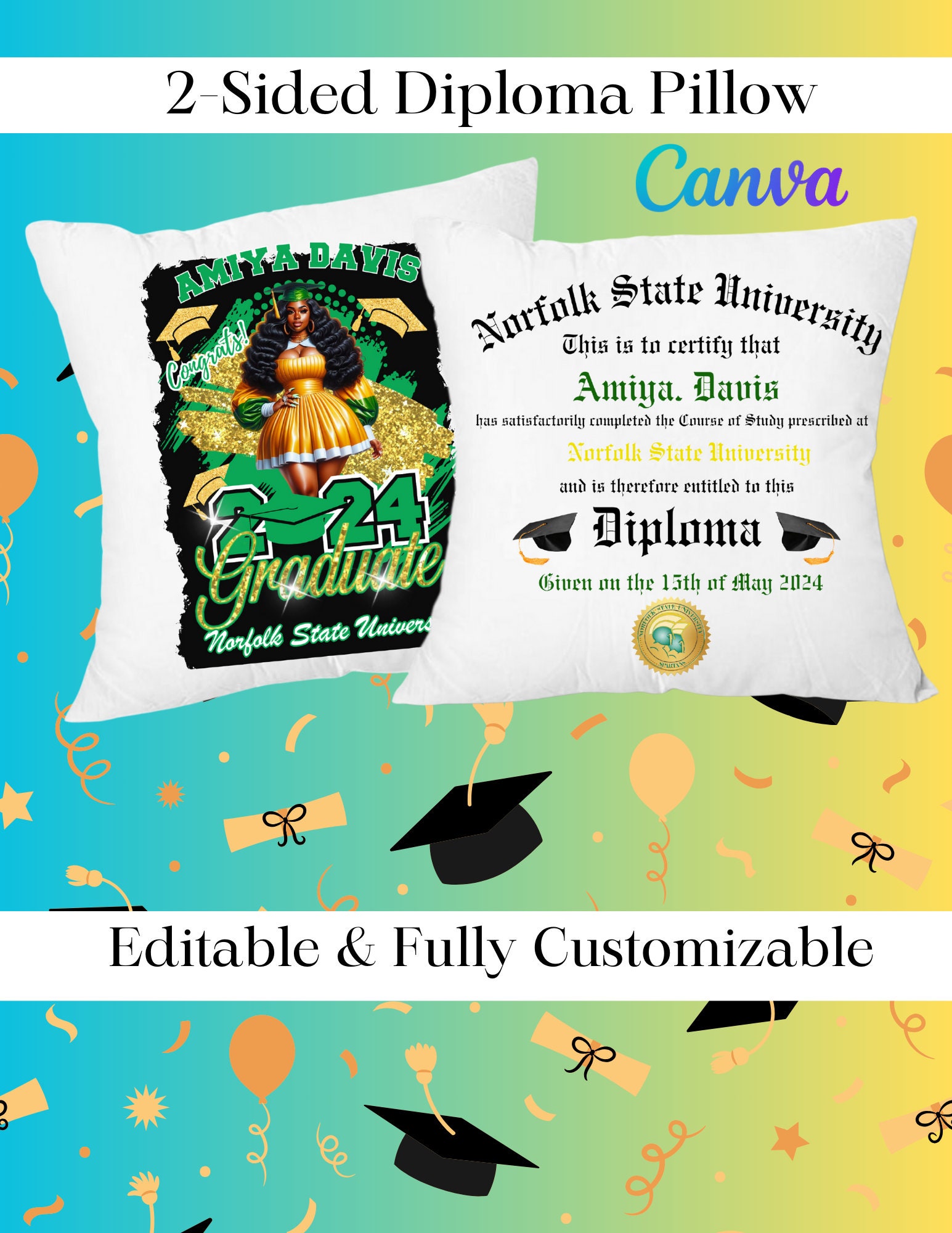 Graduation Diploma Pillow Template, Graduation 2024, Editable Canva ...