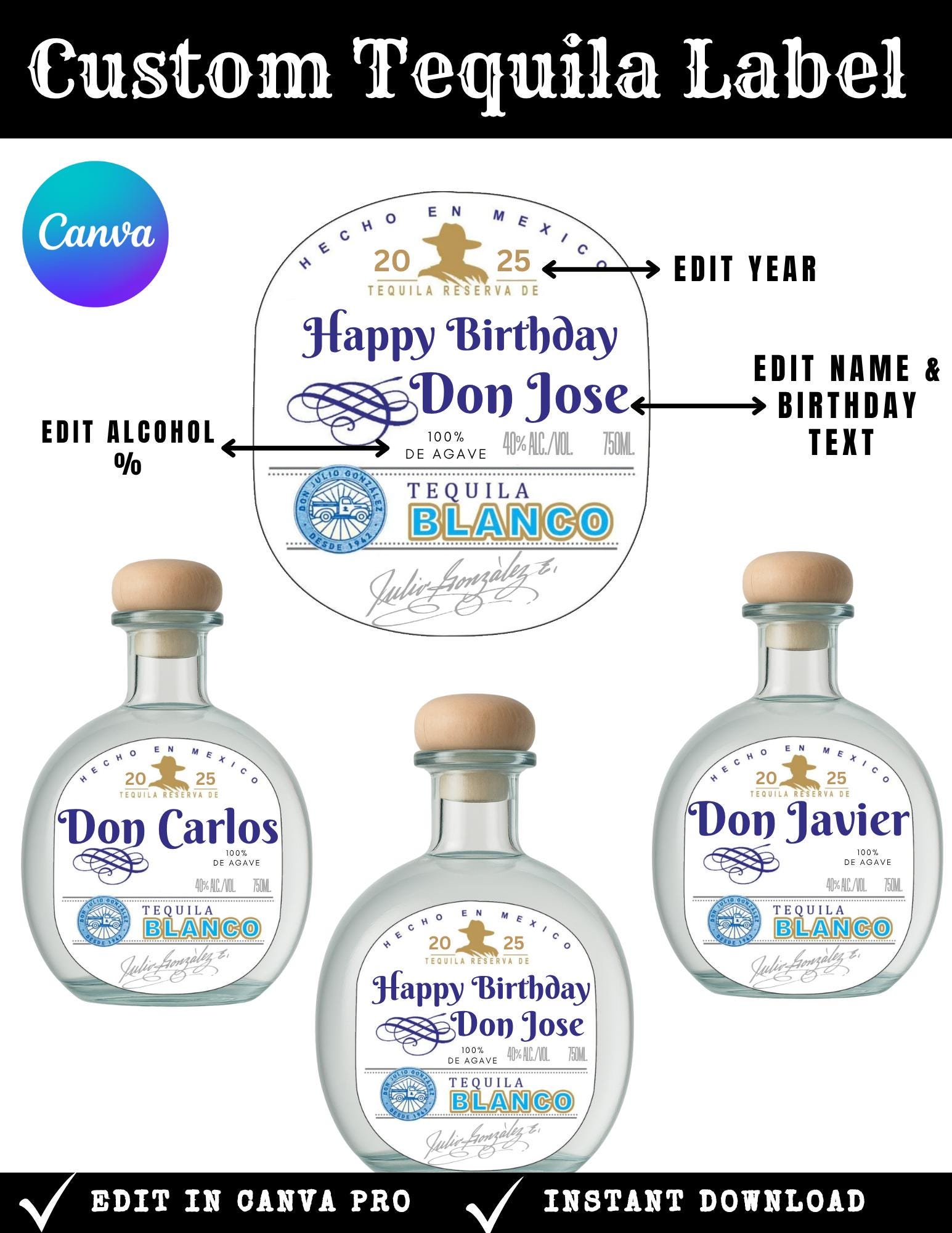 Custom Tequila Bottle Label Template: Editable Birthday Party Favor ...