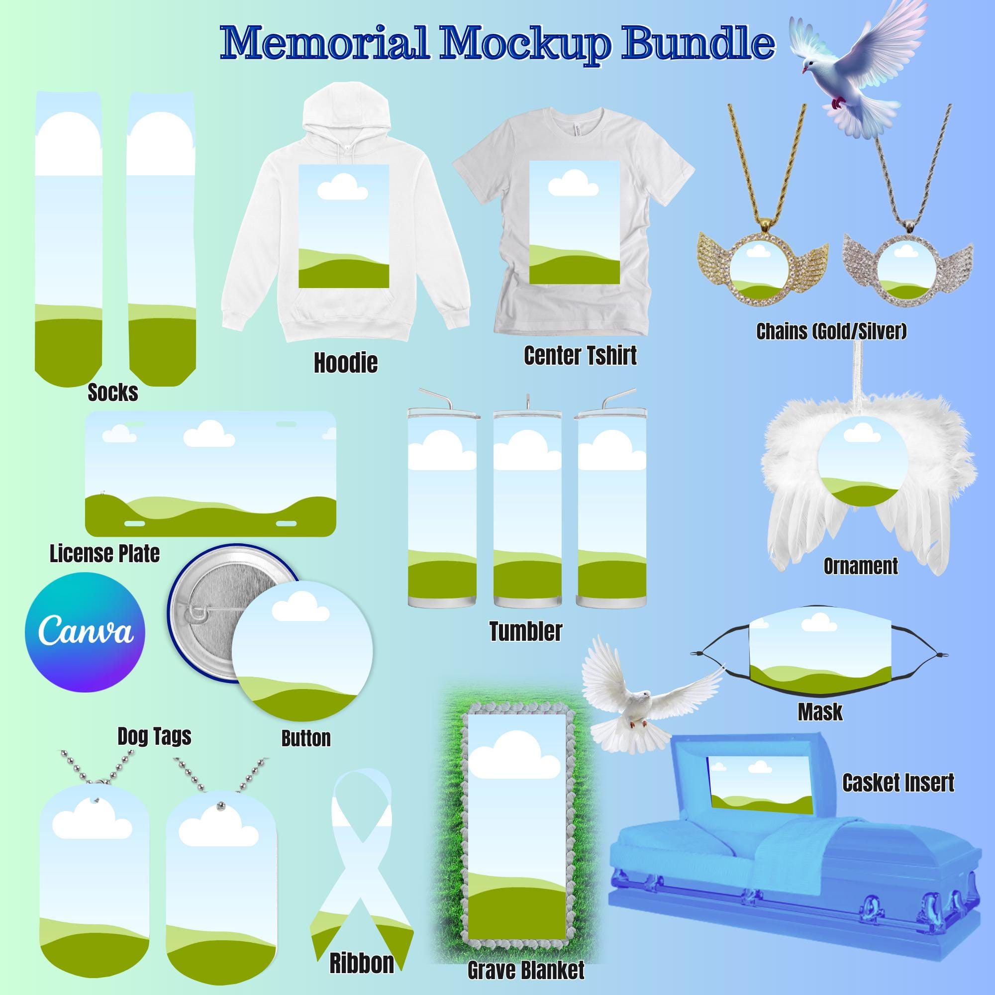 Memorial Mockup Bundle: Canva Templates, Grave Blanket (digital ...