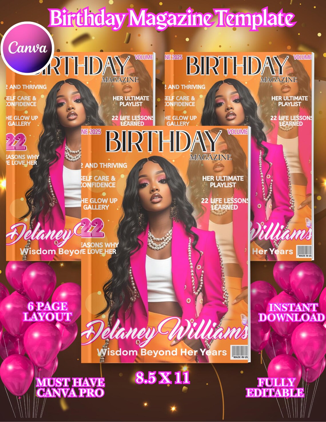 Editable Birthday Magazine Template: 6-page Layout (canva Pro Required ...