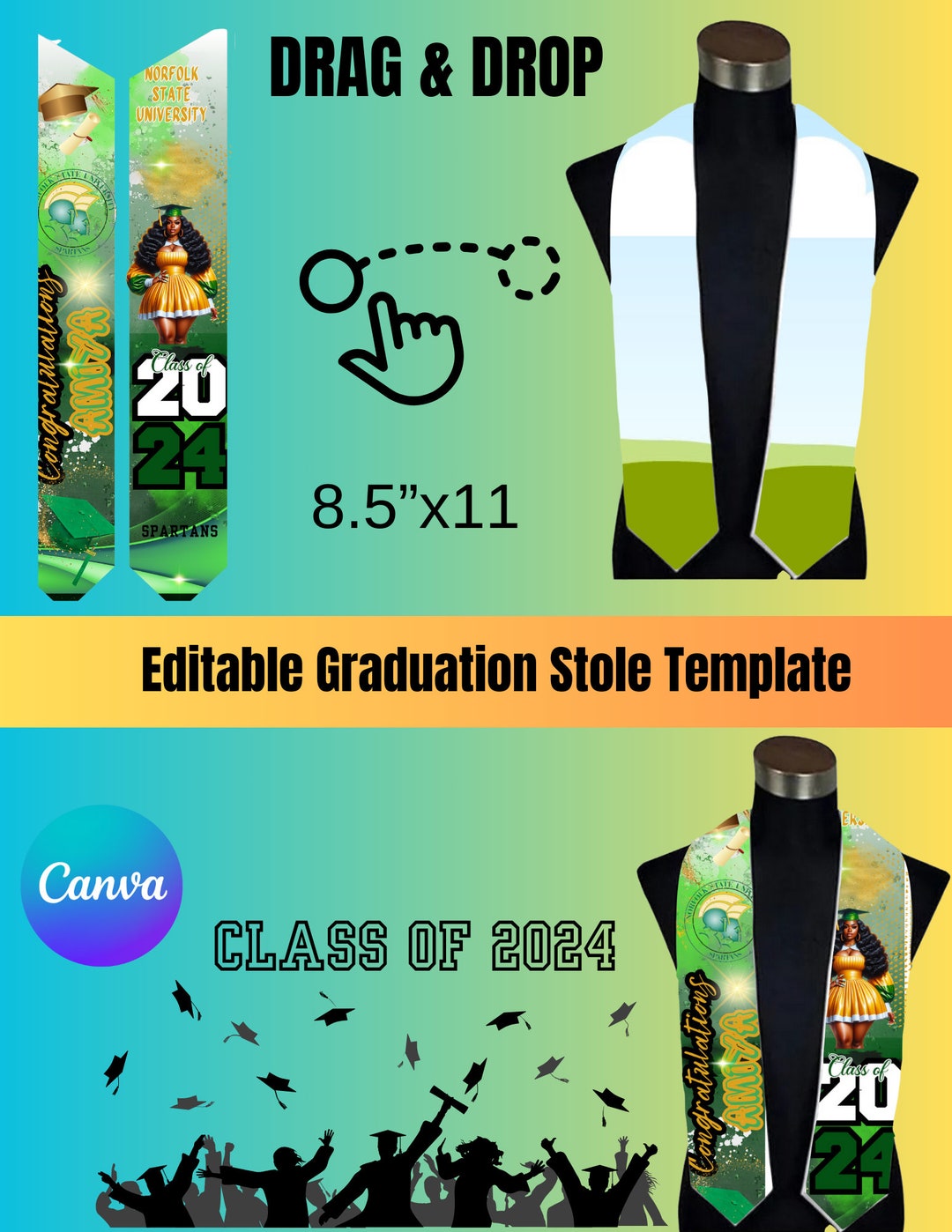 Graduation Stole Sash Template: Class of 2024, Editable in Canva - Etsy