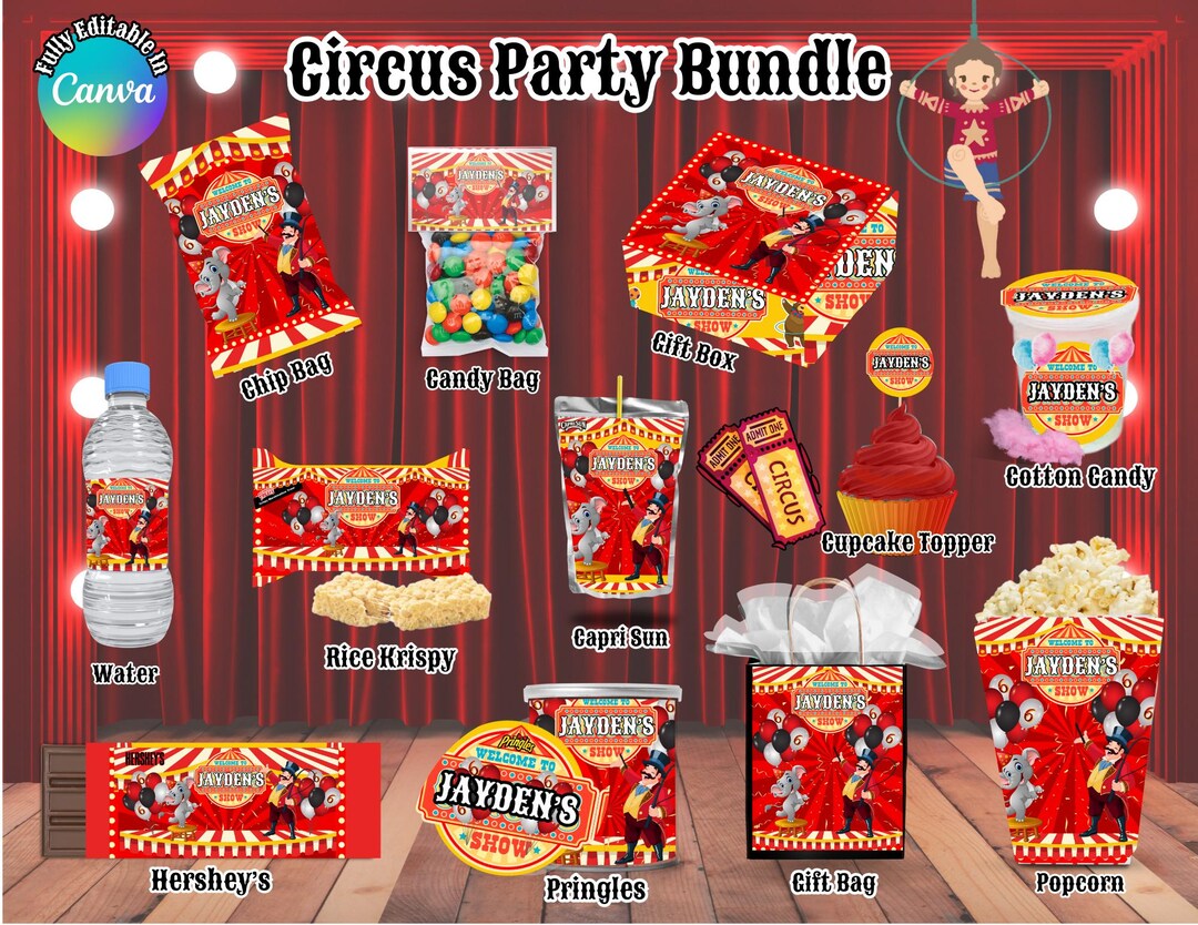 Editable Circus Party Bundle: Canva Templates (digital Download) - Etsy