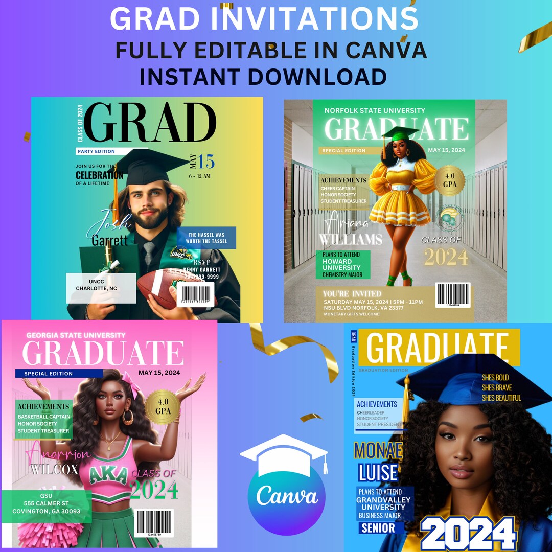 Graduate Editable Invitation, Grad Magazine Cover | Magazine Cover ...