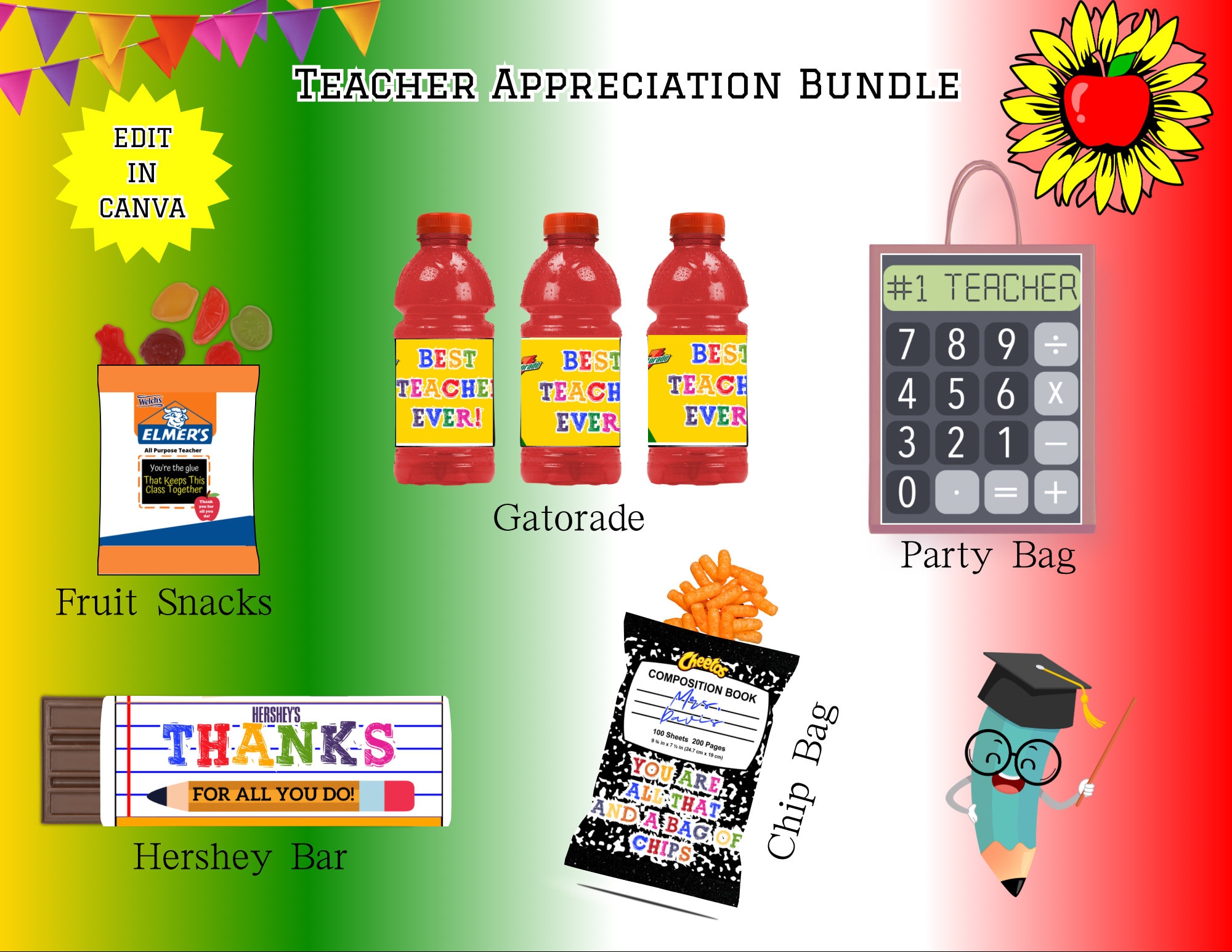 Teacher Appreciation Gift, Snack Bundle Printable Teacher Gifts, Custom ...