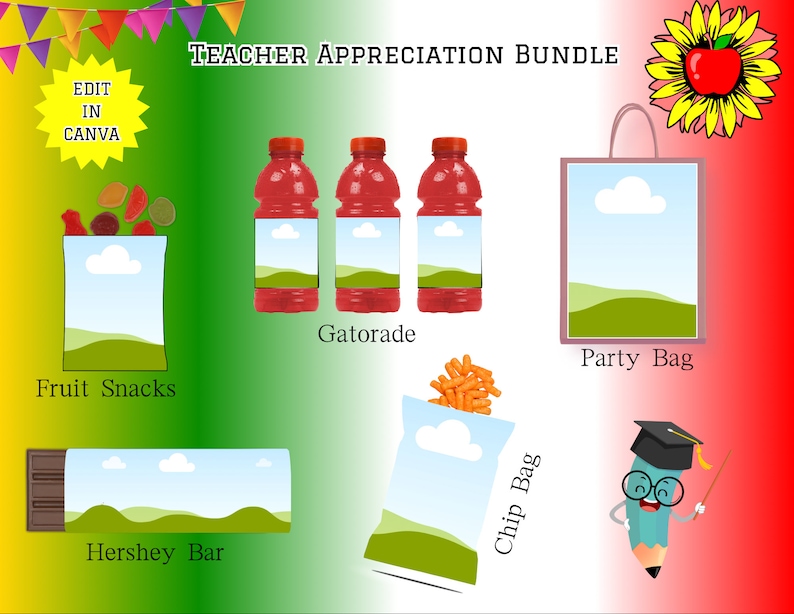 Teacher Appreciation Snack Bundle: Printable Chip Bag, Fruit Snacks ...