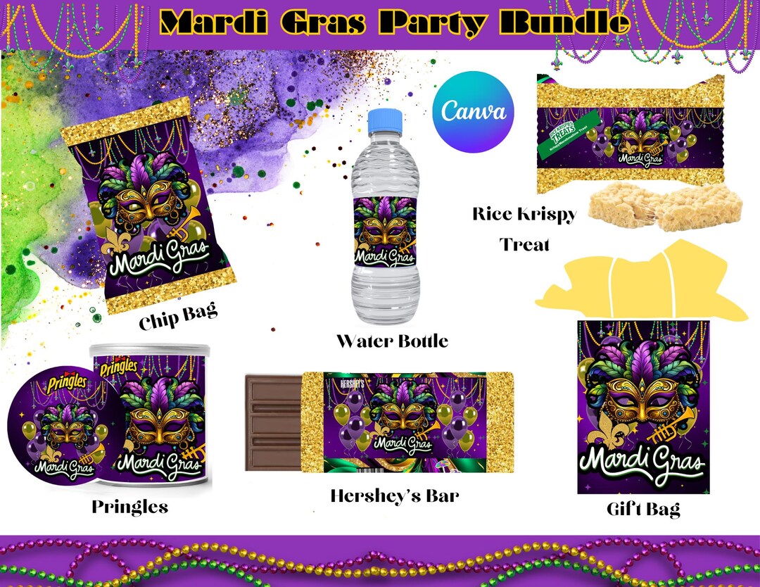 Mardi Gras Party Bundle: Editable Canva Templates (digital Download) - Etsy