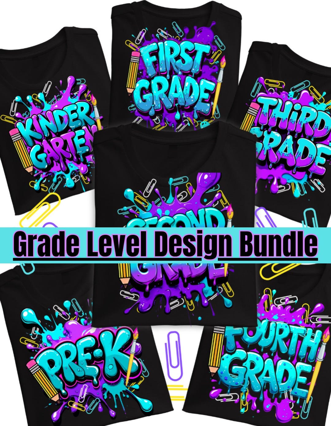 Back to School Grade Level Design Bundle, Pre-k to 5th Grade PNG ...