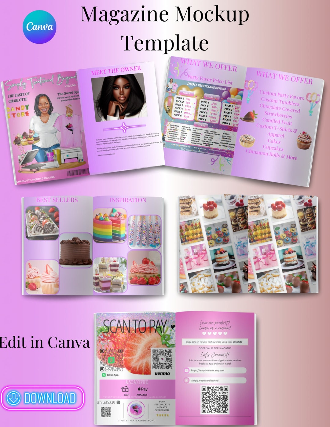 Sweets & Treats Magazine Template: Canva Editable Flyer (digital ...