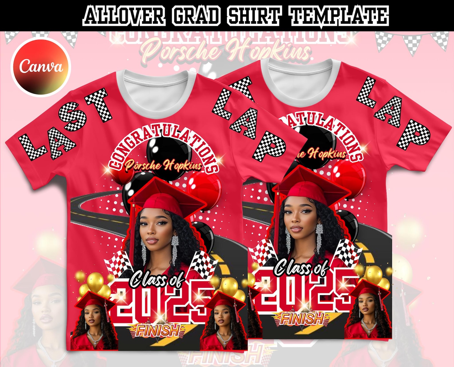 3D Allover Graduation Shirt Template: Canva Sublimation Design (digital ...