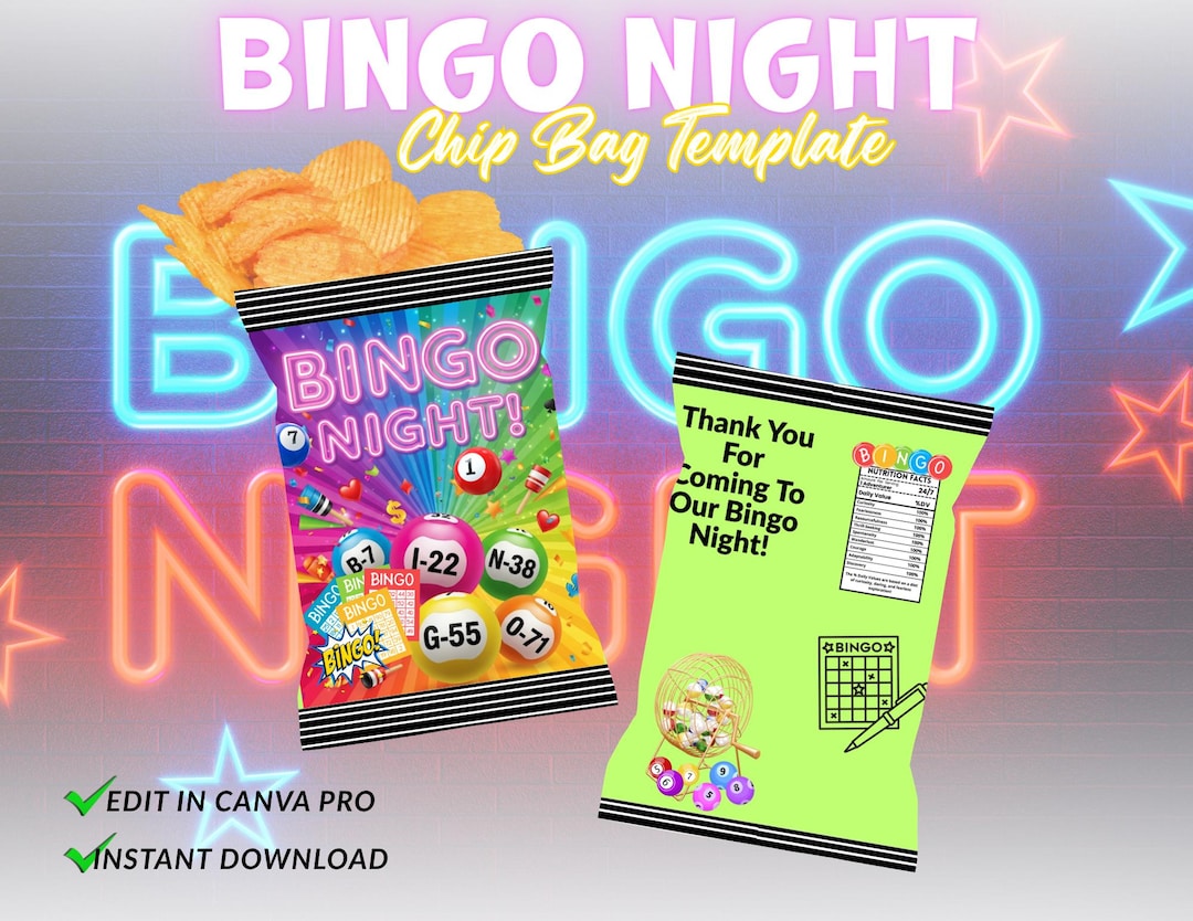 Editable Bingo Night Chip Bag Template: Canva Pro Design (digital ...