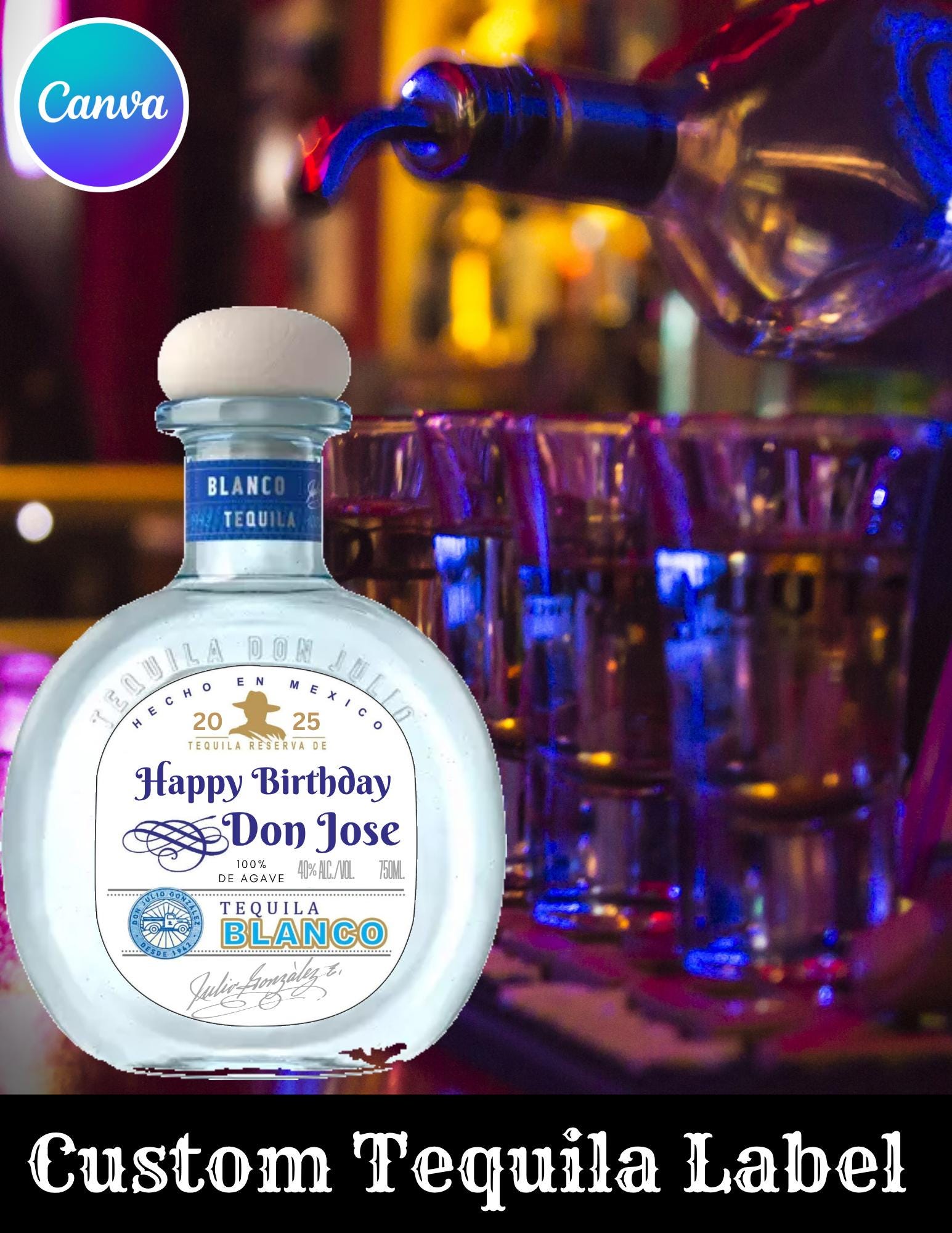 Custom Tequila Bottle Label Template: Editable Birthday Party Favor ...