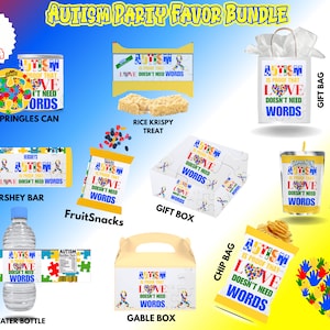 Autism Party Favor Mockup Bundle: DIY Chip Bag, Labels (canva Editable ...