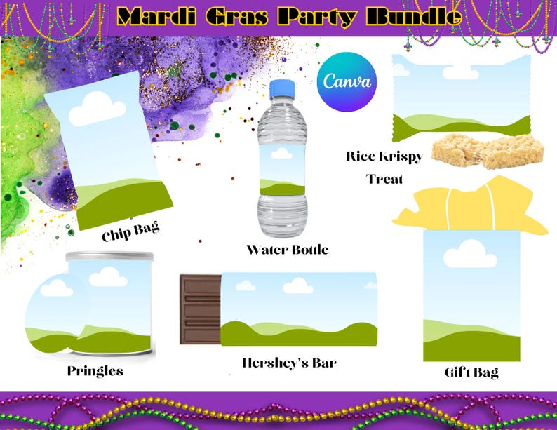Mardi Gras Party Bundle: Editable Canva Templates (digital Download) - Etsy