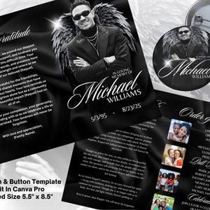 Elegant Memorial Program Template: Black, White & Grey (canva Pro, PDF ...