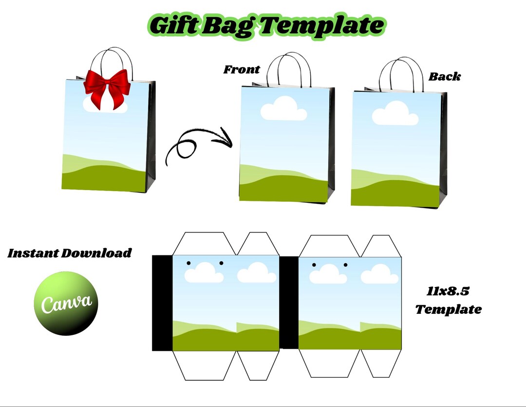 Gift Bag Template: Fully Editable Party Favor (canva, 11x8.5") - Etsy