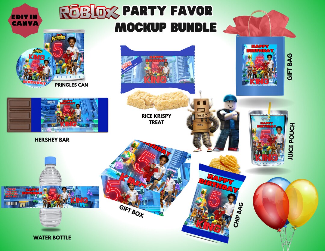 Roblox Birthday Party Favors Mockup Bundle: Editable Canva Templates ...