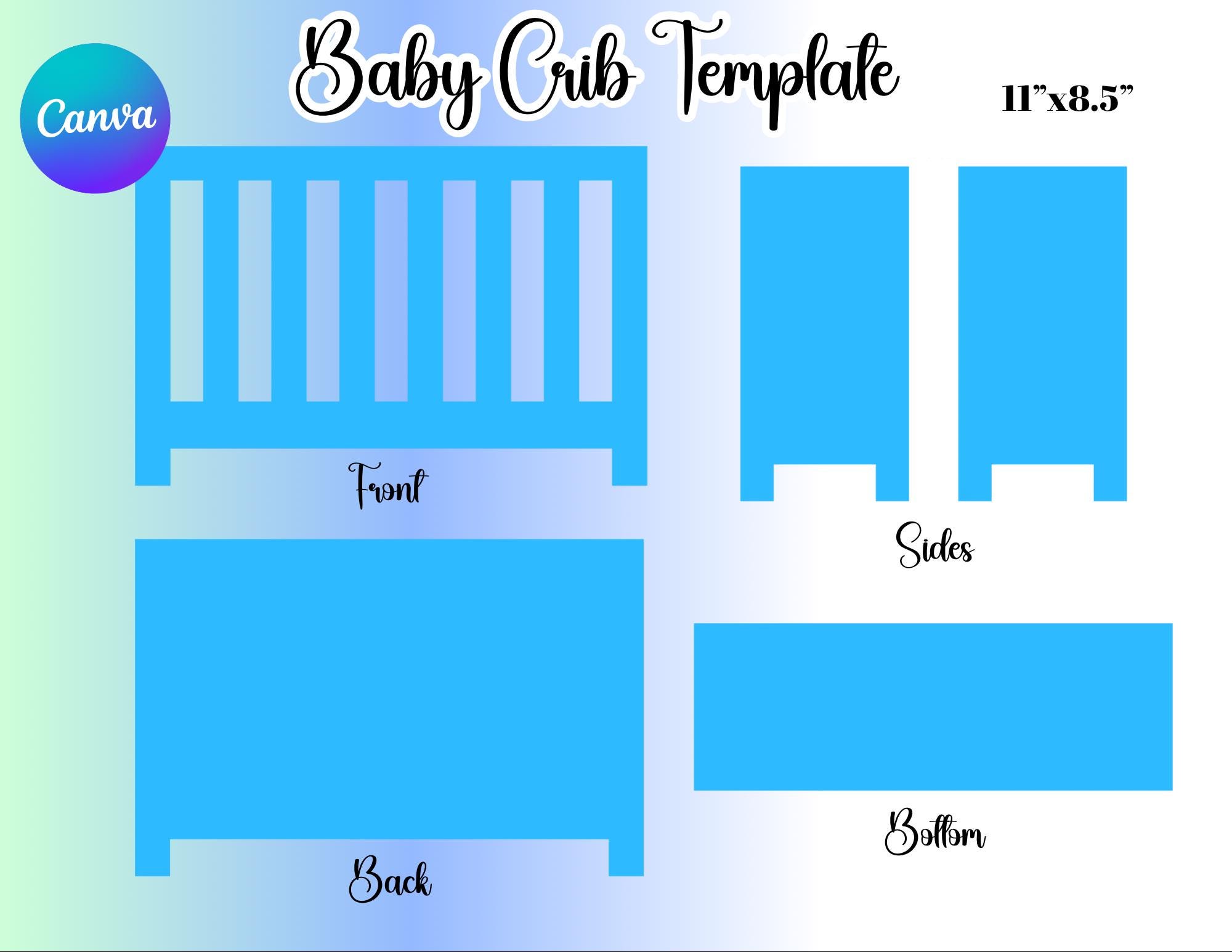 Baby Crib Gift Box Template: DIY Favor Box, Editable Canva Frame ...