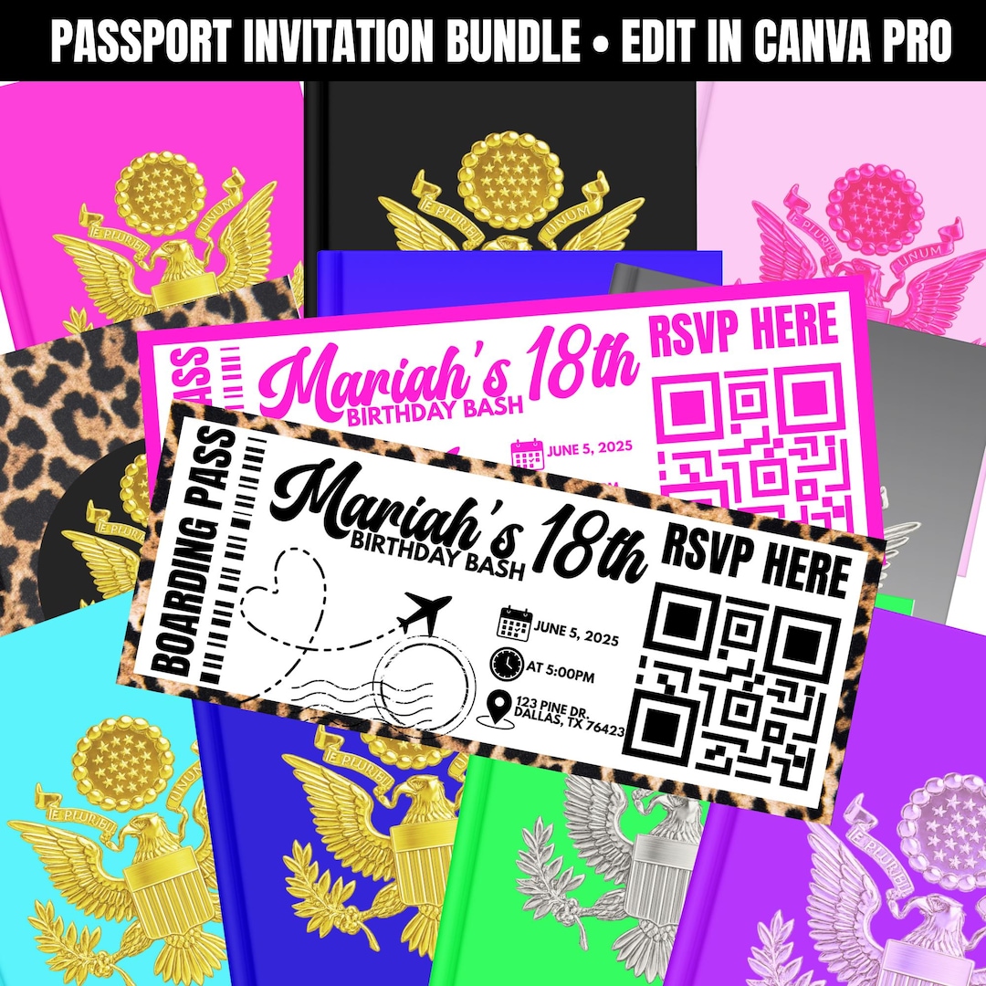 Editable Passport Invitation Template Bundle: Travel Theme Party ...