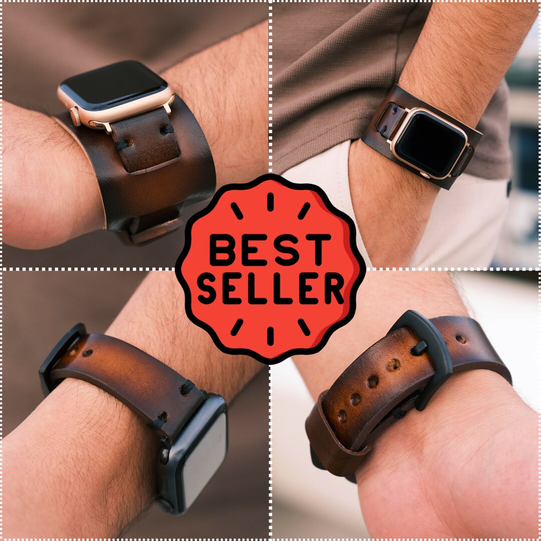 Leather Apple Watch Band Cuff 2in1 Premium, 38mm 40mm 41mm Custom ...