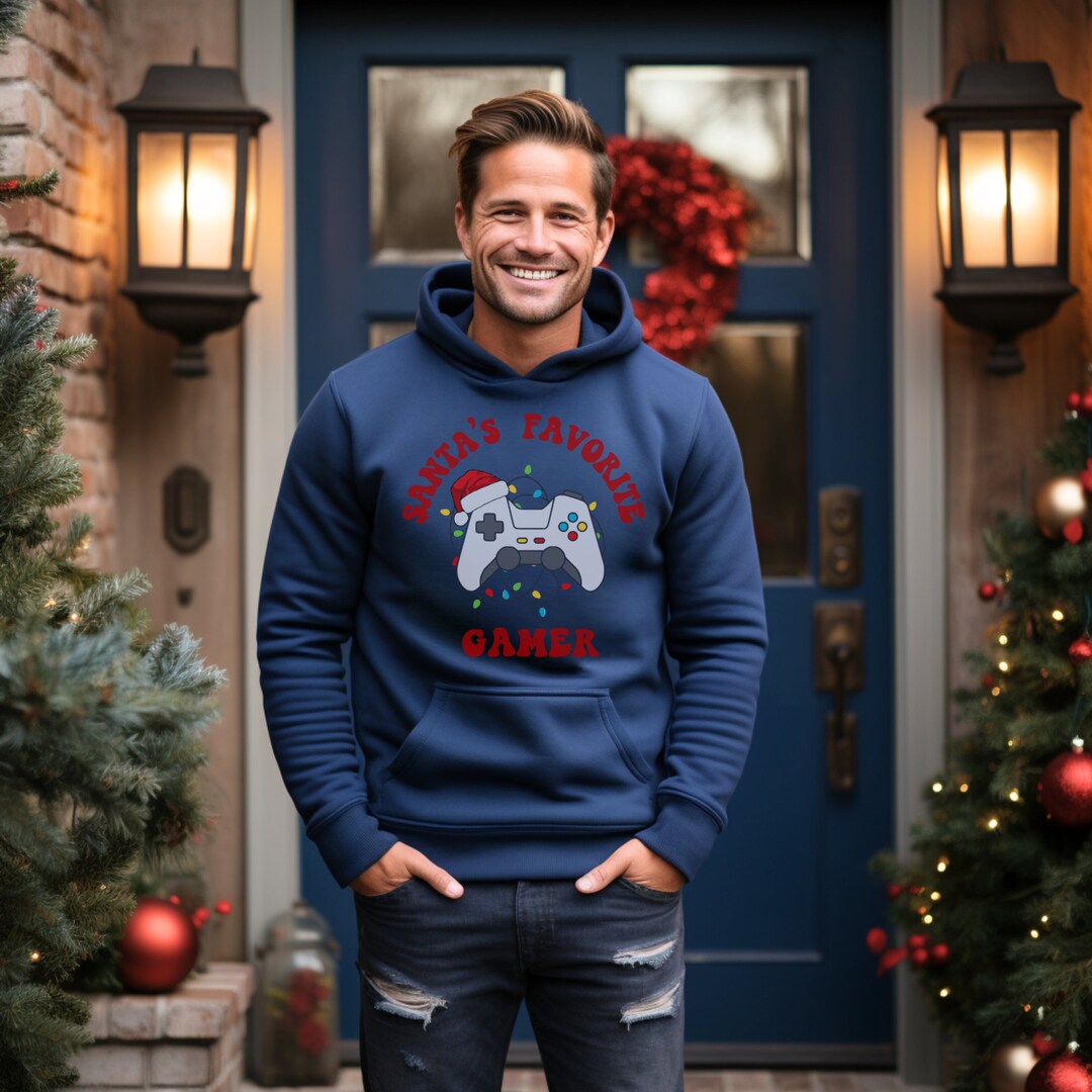 Santa's Favorite Gamer Christmas Hooded Sweatshirt Gamer Christmas Ugly ...