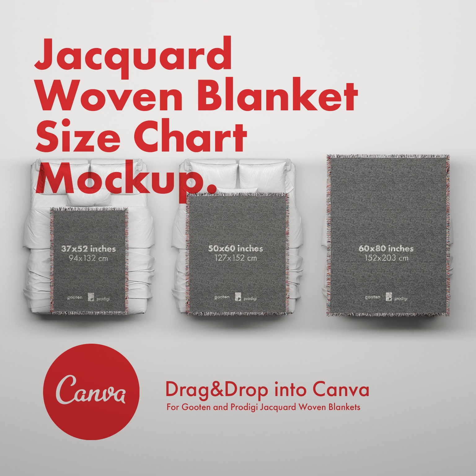Jacquard Woven Blanket Size Chart Mockup for Canva - Flat Style - Etsy