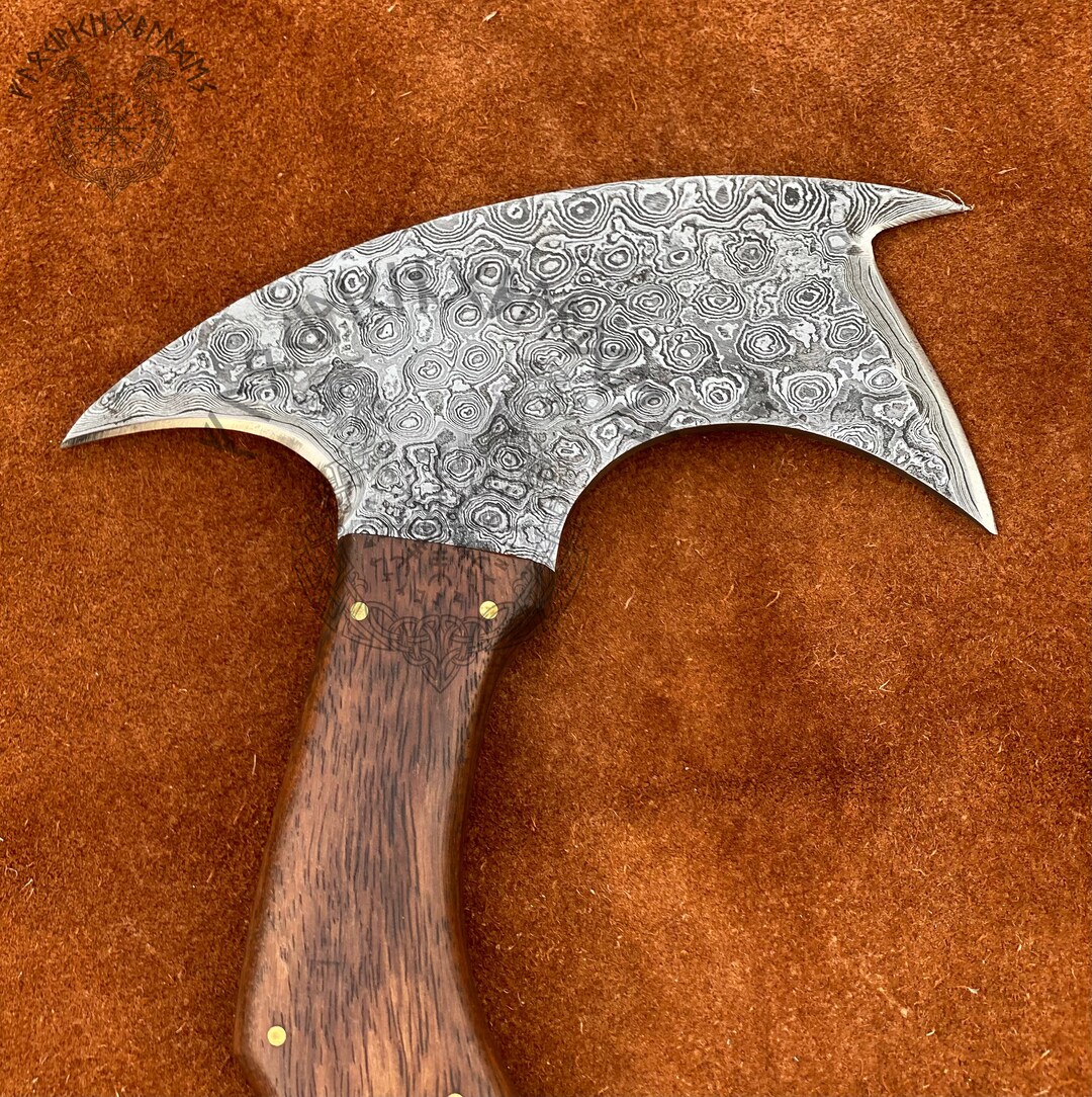 Medieval Damascus Raindrop Tomahawk / Military Tomahawk, Handmade Throwing Axe, Full Tang Axe ...