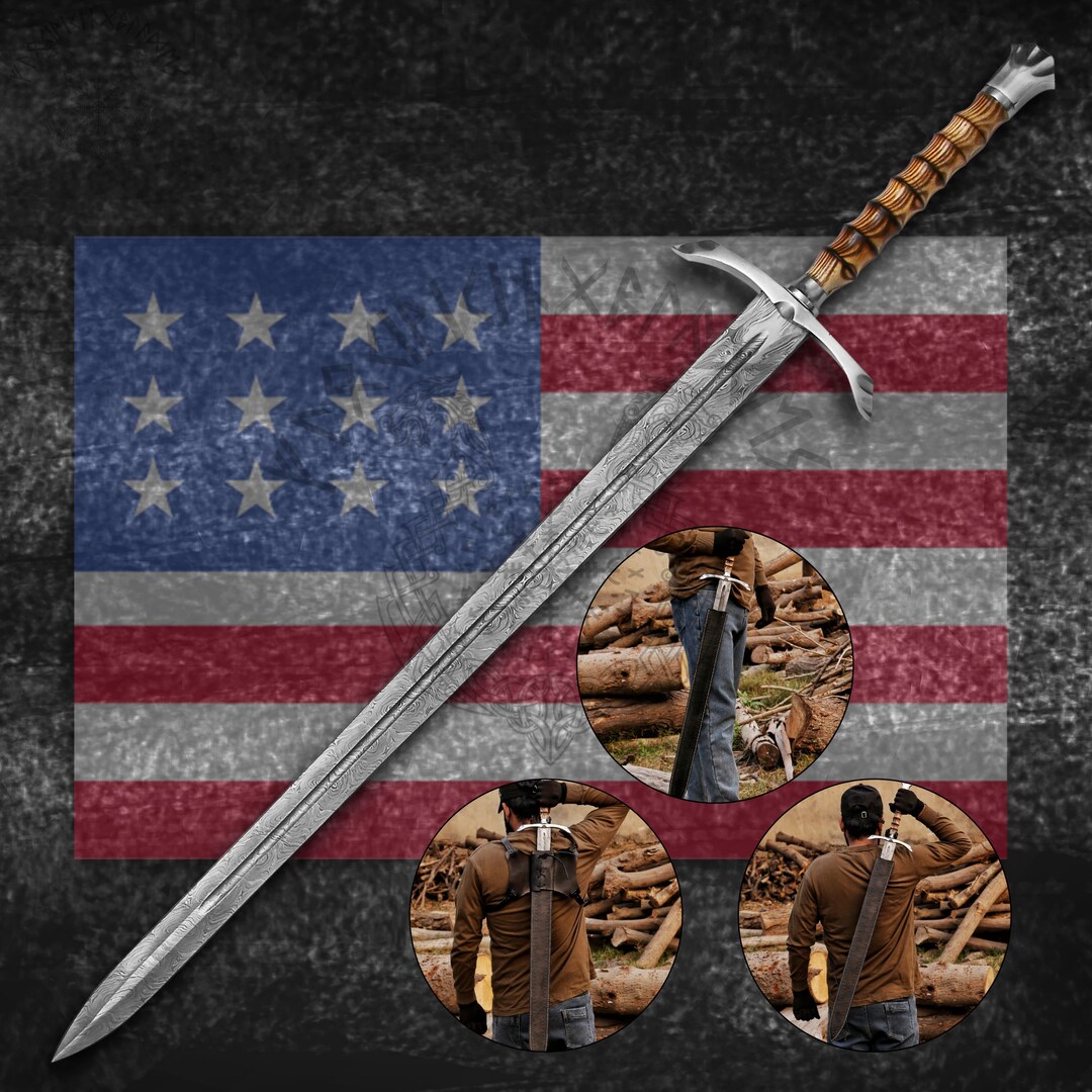 Light Weight Strong Sword/ 38'' Handmade Damascus Viking Sword With D2 ...