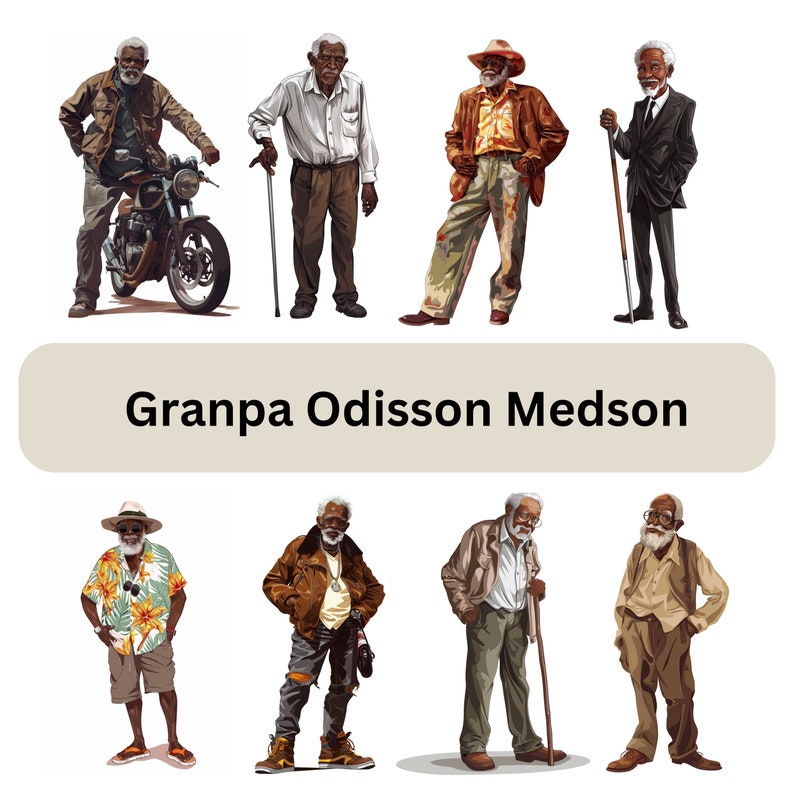Whimsical Granpa Odisson Medson, Old Black Man Clip Art, Transparent ...