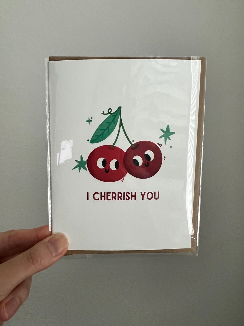 I Cherrish You - Cherish You Pun - Greeting Card - Love - Friendship - Anniversary - Thank You ...