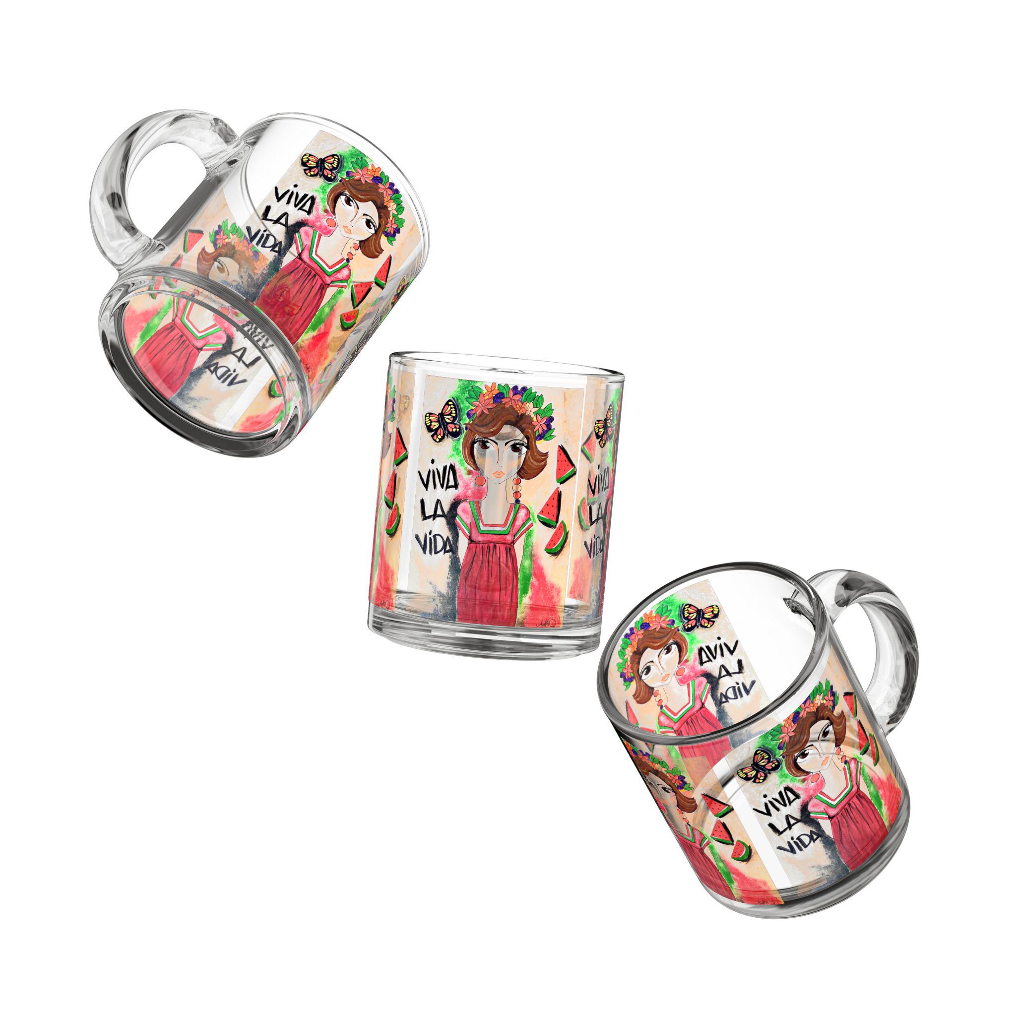 Viva La Vida Glass Mug | 10oz Artisanal Coffee Cup, Colorful Drinkware ...