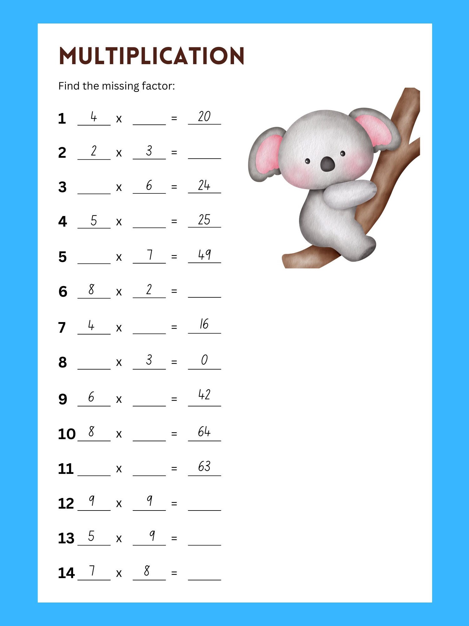 Koala Multiplication - Etsy