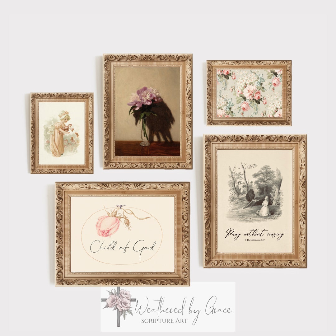 Christian Gallery Wall | Scripture Art | Girl Praying | Vintage Pink ...