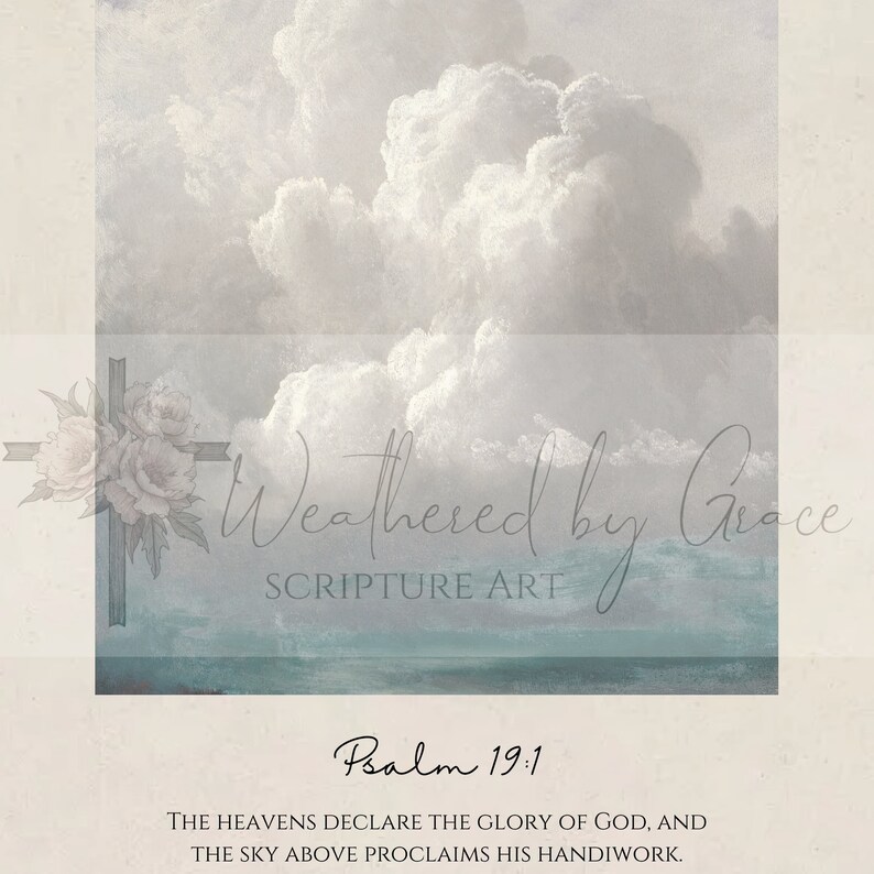 Scripture Wall Art Psalm 19 1 Vintage Cloud Art Antique Painting Bible ...