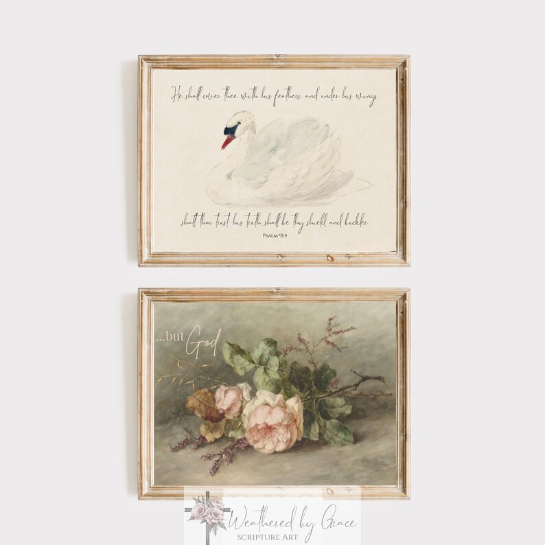 Scripture Wall Art Psalm 91 4 Bible Verse Vintage Swan Art Christian ...