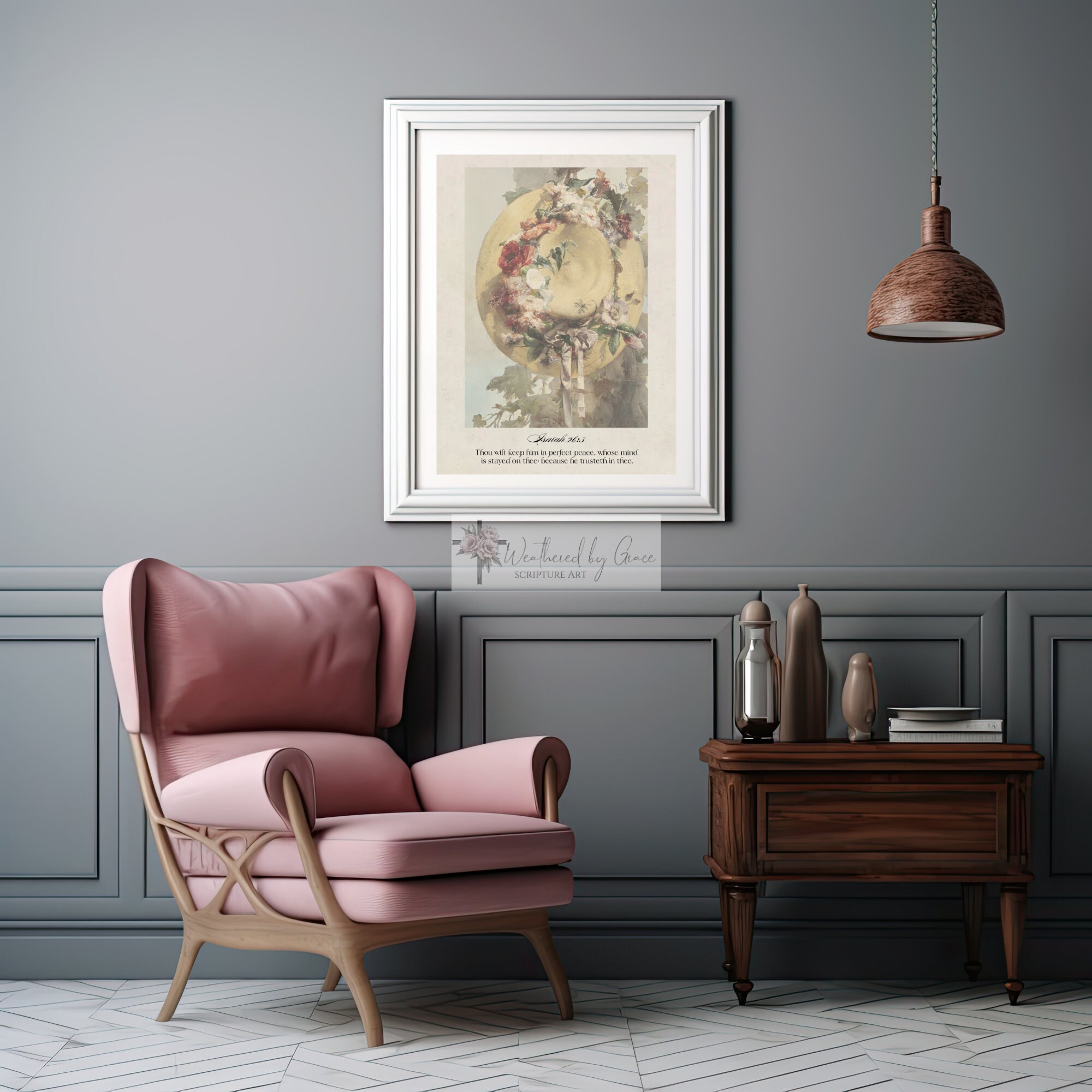 KJV Scripture Wall Art Isaiah 26 3 Spring Flowers Antique Painting ...