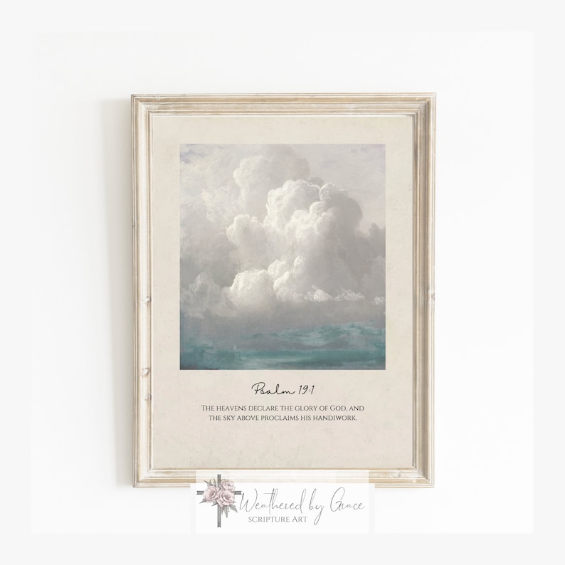 Scripture Wall Art Psalm 19 1 Vintage Cloud Art Antique Painting Bible ...