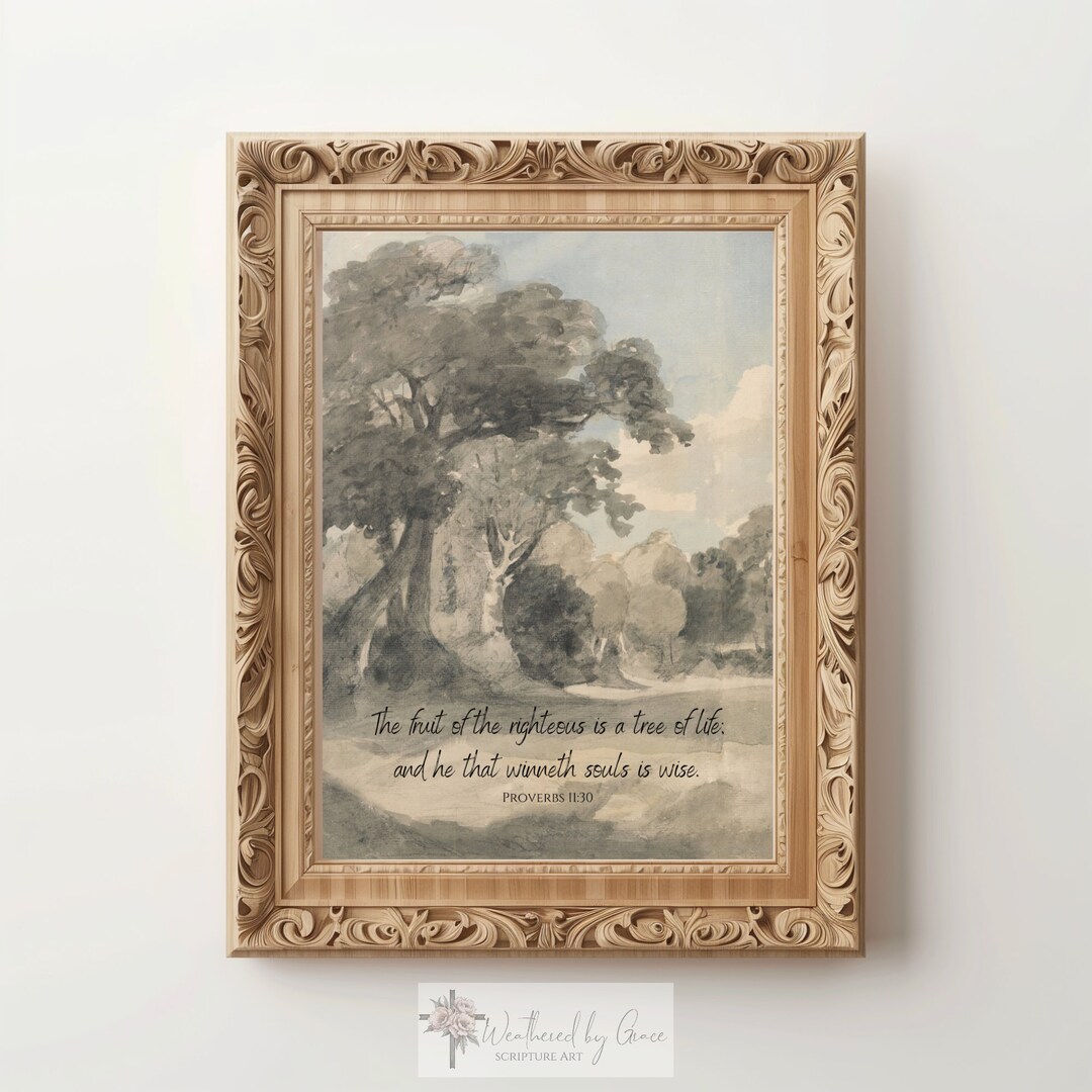 KJV | Scripture Wall Art | Proverbs 11 30 | Vintage Forest Art ...