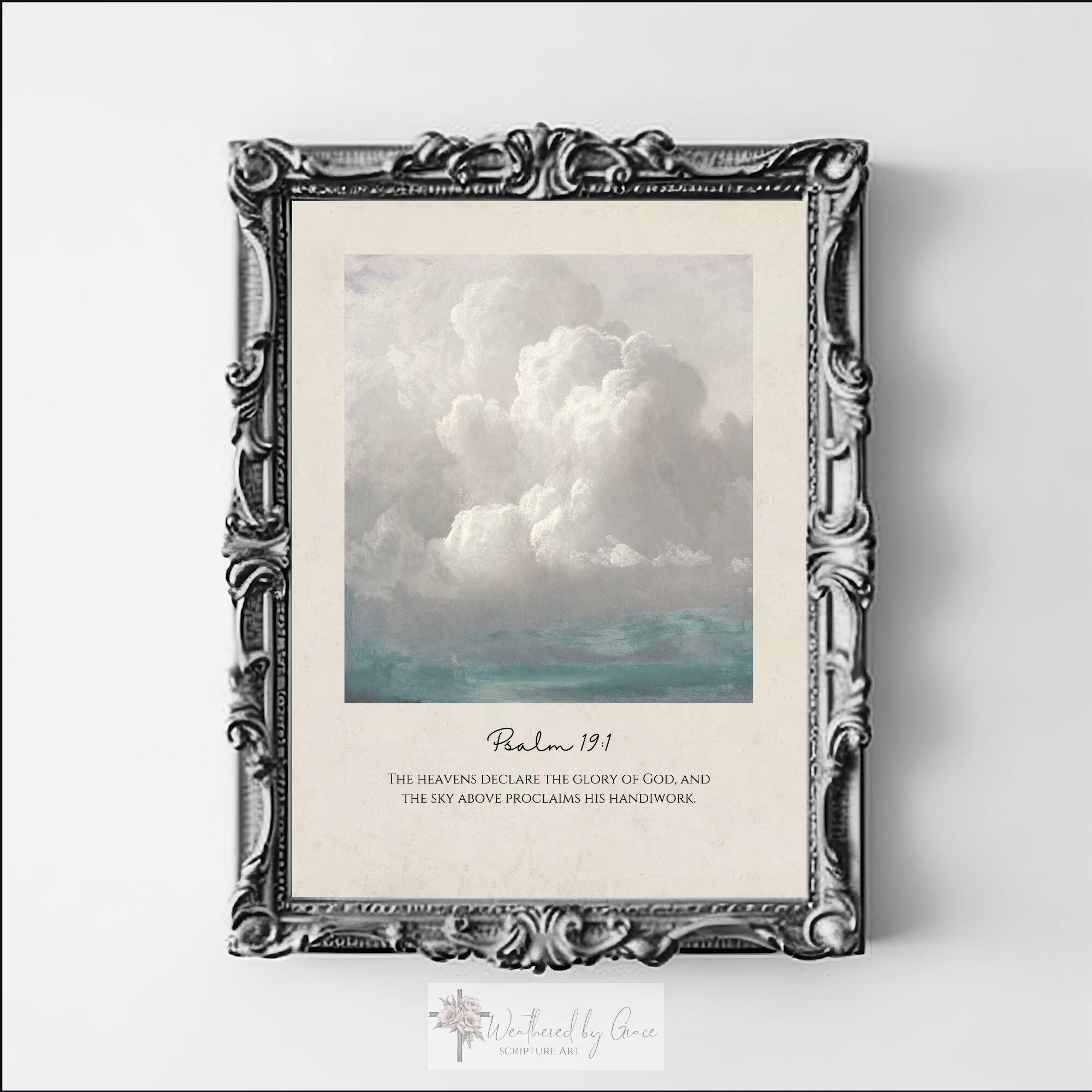 Scripture Wall Art Psalm 19 1 Vintage Cloud Art Antique Painting Bible ...